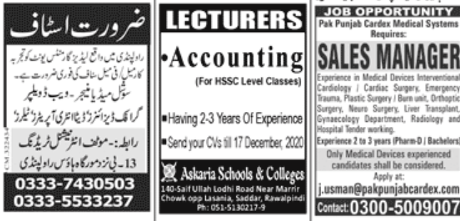 Latest Paper pk Jobs in Paperpk Jang Newspaper Jobs 13 December 2020