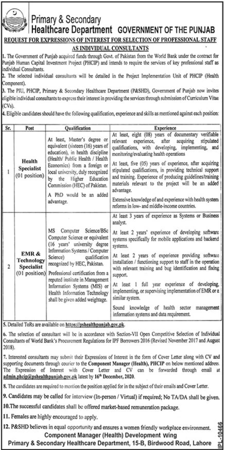 Latest Paperpk Jobs in Primary & Secondary Healthcare Department ...