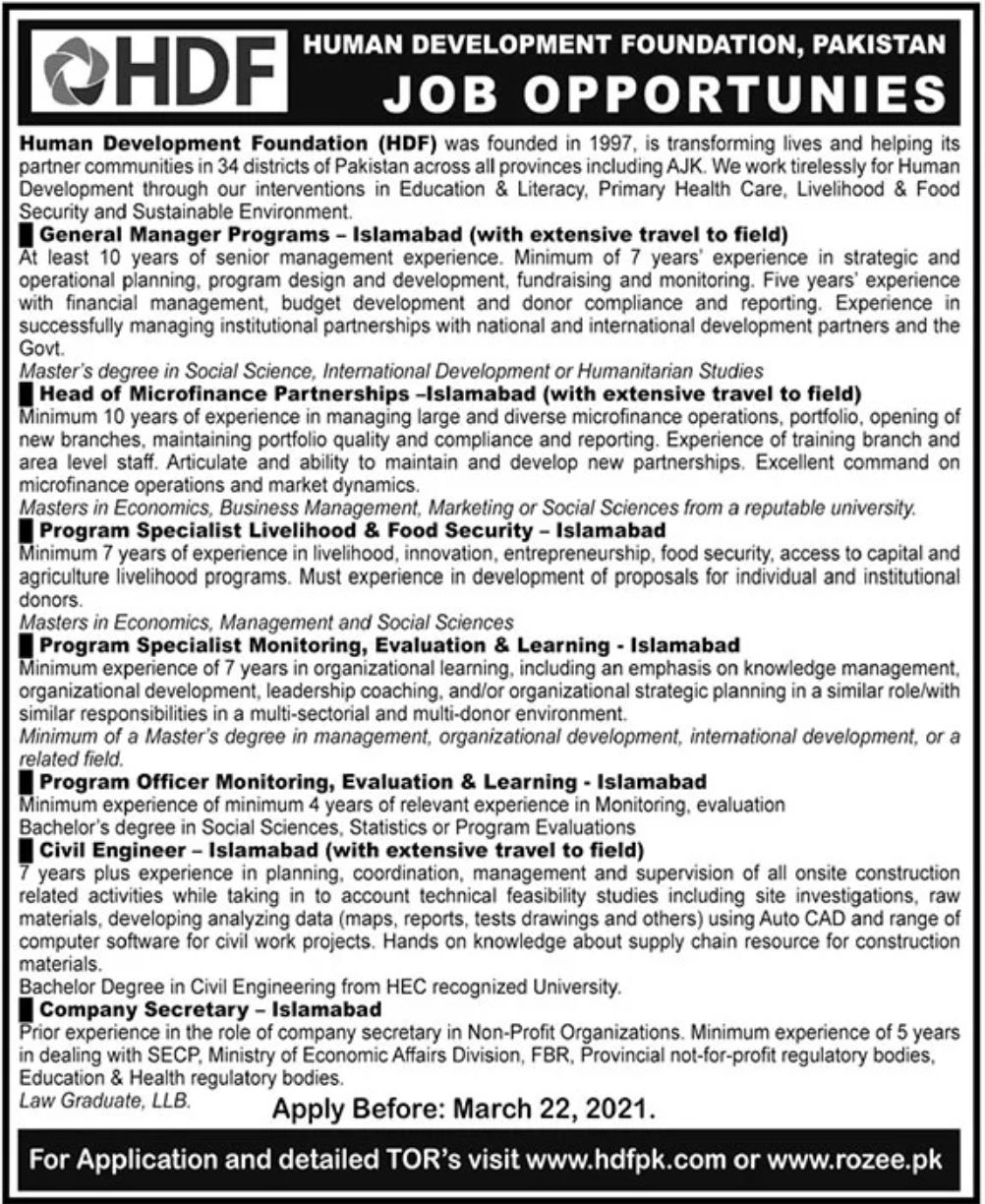 Latest PaperPk Jobs in Human Development Foundation – PapErspK.pk