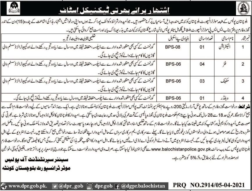 Latest PaperPk Jobs in Balochistan Police