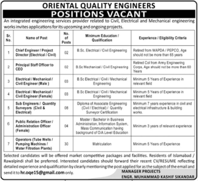 Latest PaperPk Jobs in Oriental Quality Engineers