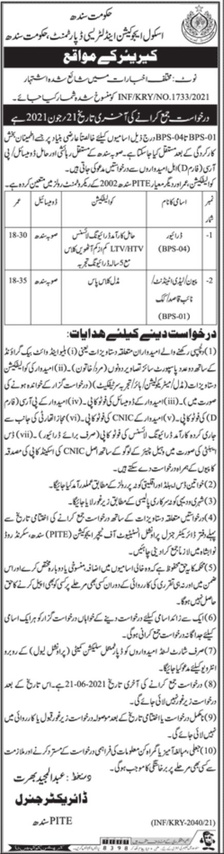 Latest PaperPk Jobs in Government of Sindh School Education & Literacy ...