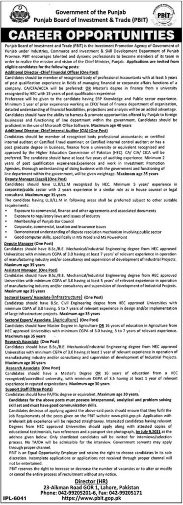 Latest PaperPk Jobs in Punjab Board of Investment & Trade PBIT