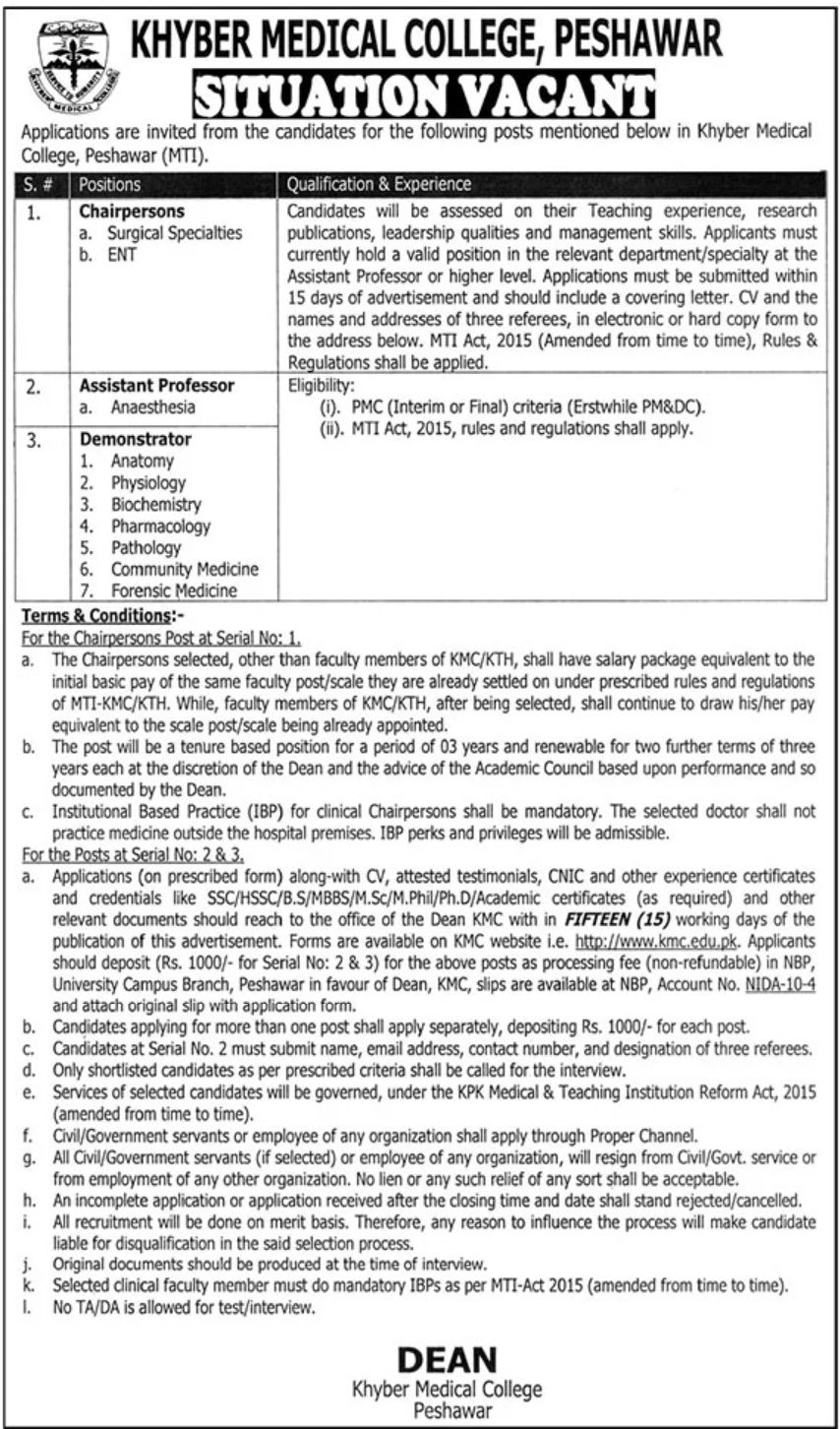 Latest PaperPk Jobs in Khyber Medical College Peshawar