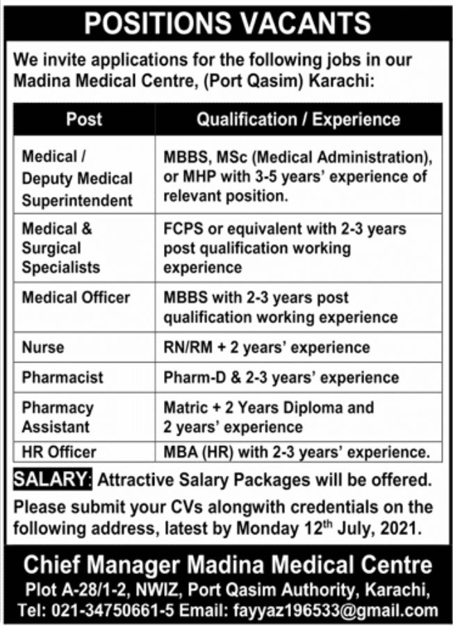 Latest PaperPk Jobs in Madina Medical Centre Karachi